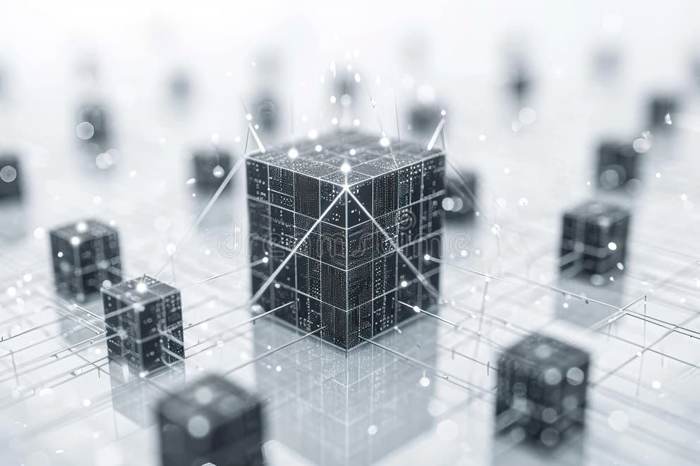 A Data Network of Cube, Connected a Small Neural Network. Stock ...