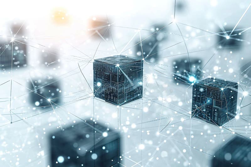 A Data Network of Cube, Connected a Small Neural Network. Stock ...