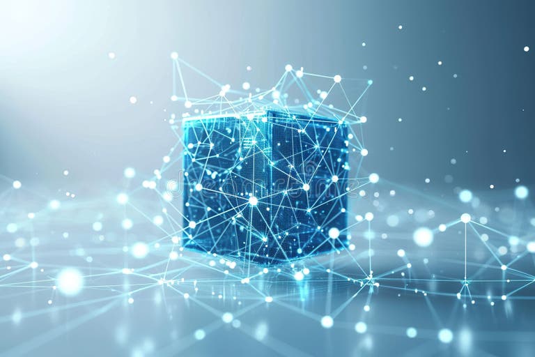 A Data Network of Cube, Connected a Small Neural Network. Stock ...