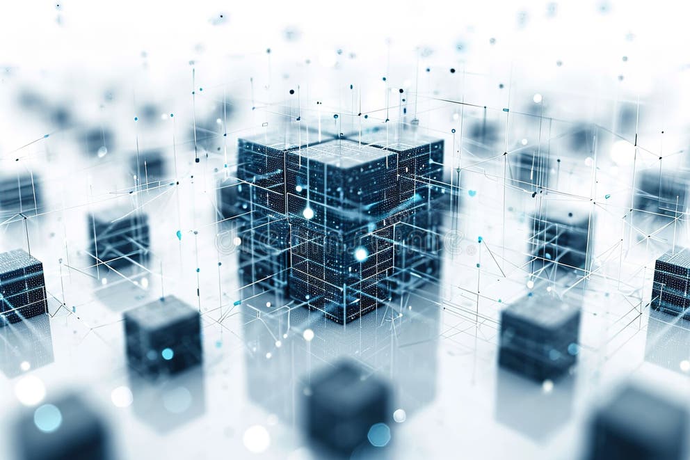 A Data Network of Cube, Connected a Small Neural Network. Stock ...