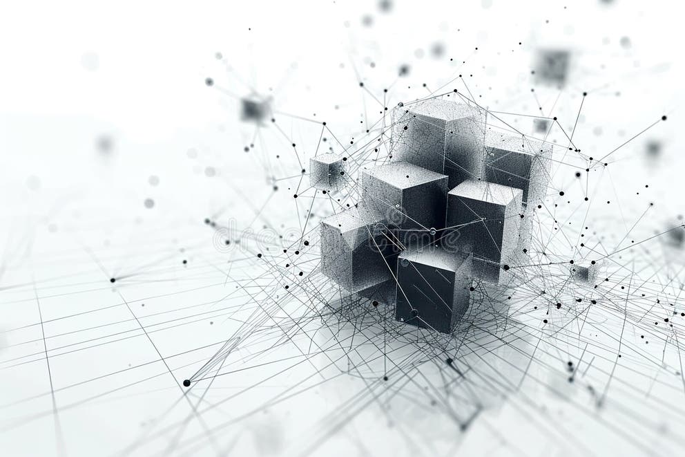 A Data Network of Cube, Connected a Small Neural Network. Stock ...