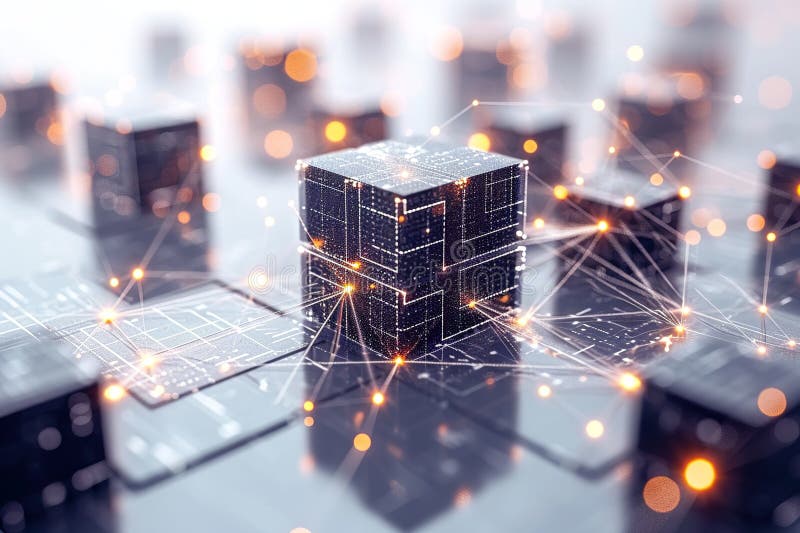 A Data Network Of Cube Connected A Small Neural Network Stock Image