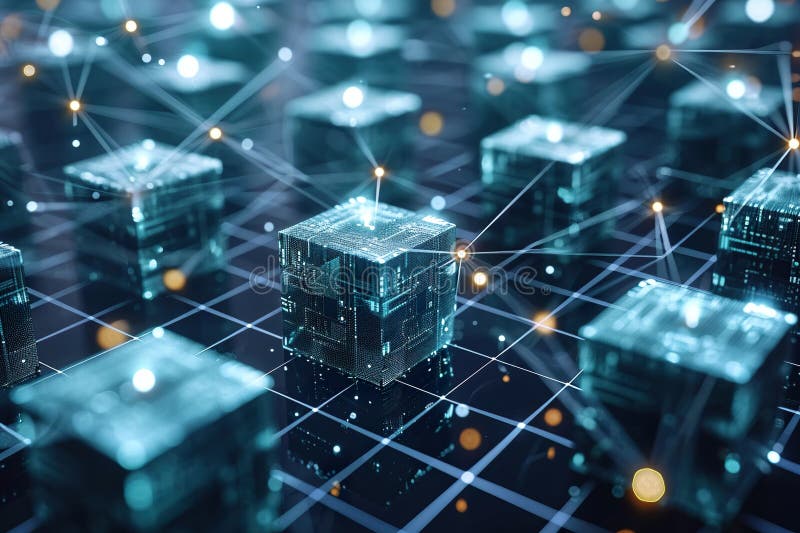 A Data Network of Cube, Connected a Small Neural Network. Stock Photo ...