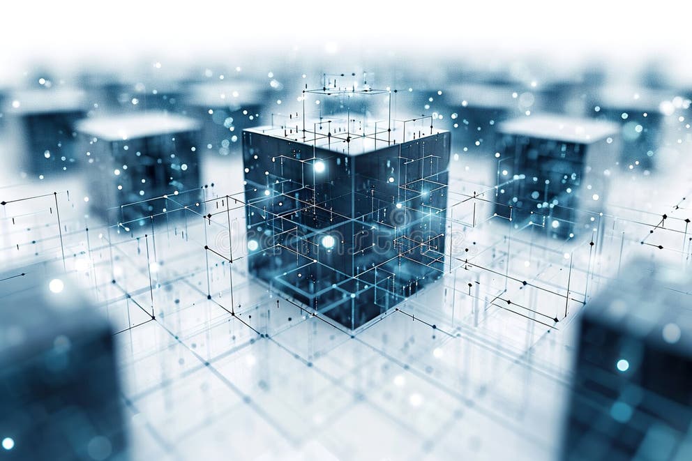 A Data Network of Cube, Connected a Small Neural Network. Stock Image ...