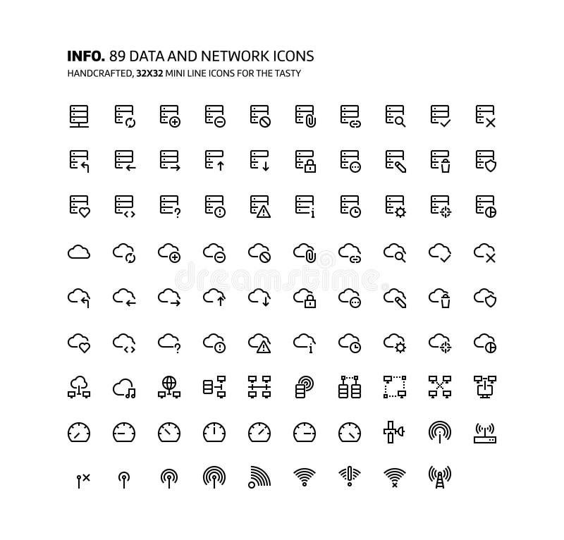 Data and Network Mini Line, Illustrations, Icons Stock Vector ...