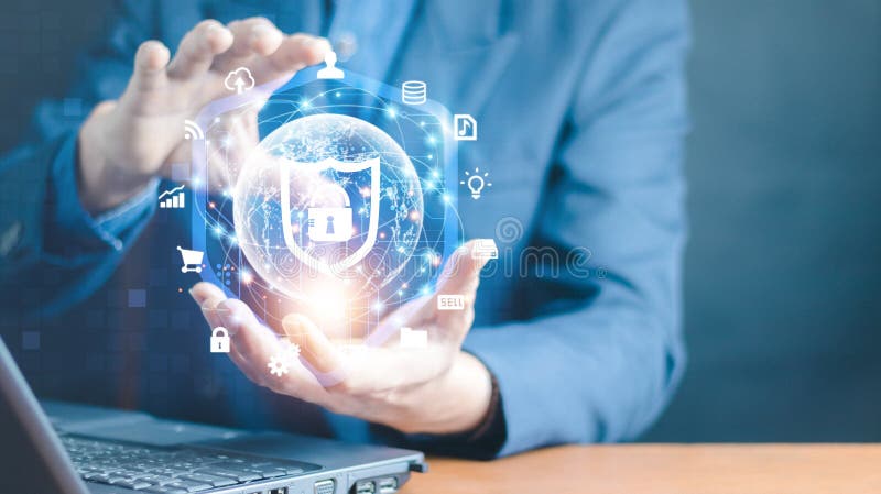 Data or Network Protection, Business People Press Shield Icon, Virus ...