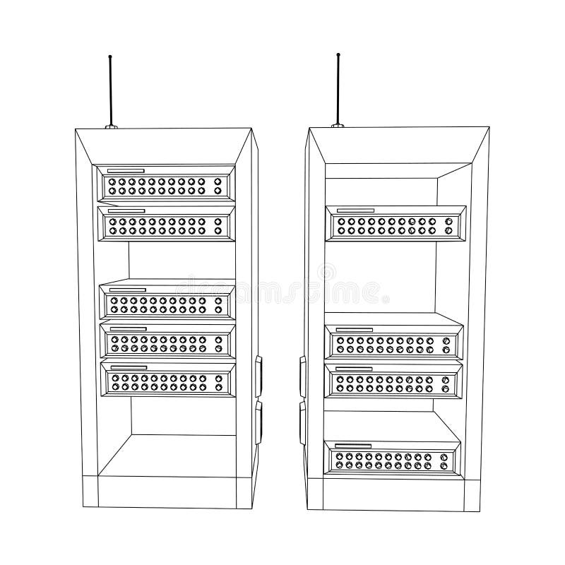 Data Network Server in Cabinet. Diagnostic Test in Computer Room ...