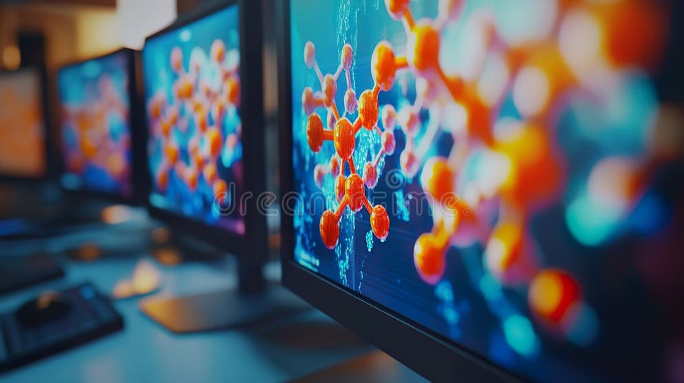 Data Network Visualization on Multiple Computer Screens Stock Image ...