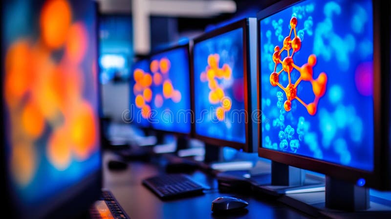 Data Network Visualization on Multiple Computer Screens Stock Photo - Image of analysis, system ...