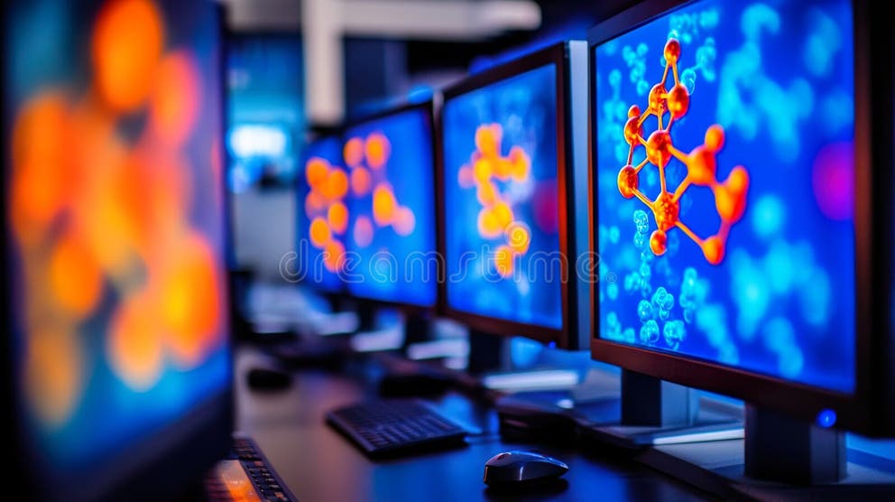 Data Network Visualization on Multiple Computer Screens Stock Photo - Image of analysis, system ...