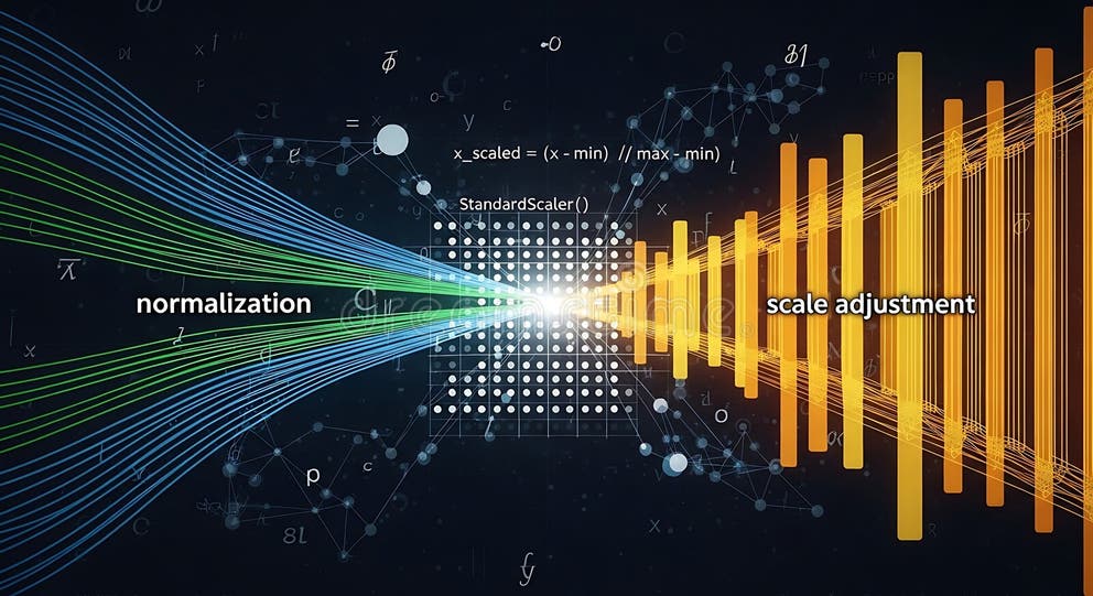 Data Normalization and Scale Adjustment Visualization for Machine Learning Process Stock Image ...