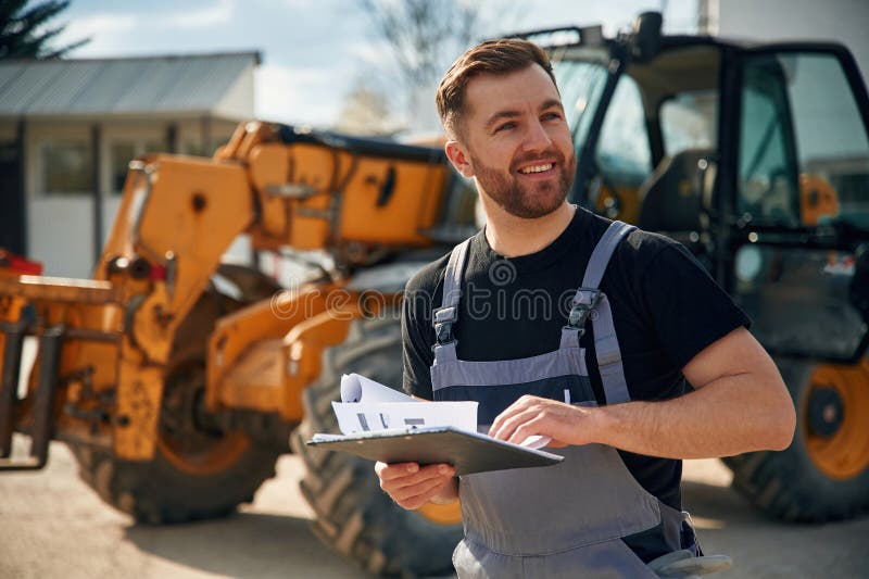 Data in the Notepad, Reading. Man is with Tractor Stock Illustration ...