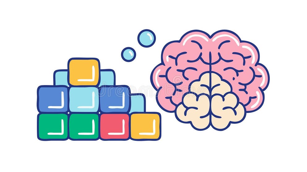 Data Organization and Brain Processing Icon with Cubes and a Brain ...