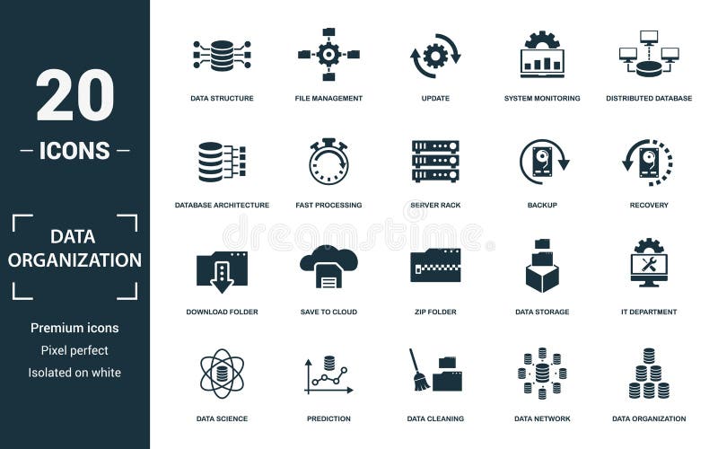 Data Organization Icon Set. Collection of Simple Elements Such As the ...