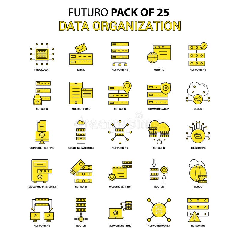Data Organization Icon Set. Yellow Futuro Latest Design Icon Pac Stock ...