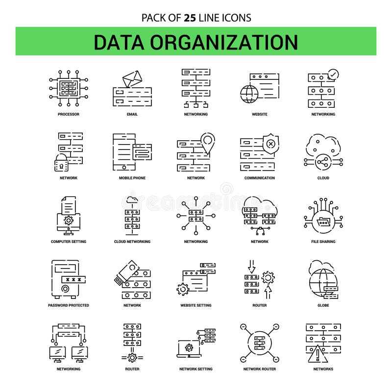 Data Organization Line Icon Set - 25 Dashed Outline Style Stock Vector ...