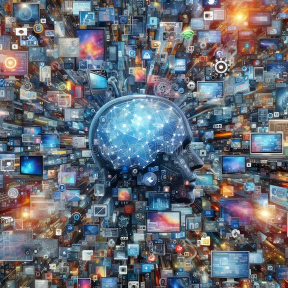 Data Overload a Busy Overwhelming Digital Collage Design Stock ...