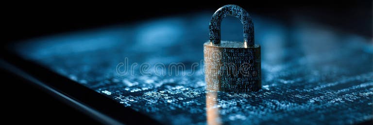 Data Padlock Made of Binary Code Displayed on a Tablet Interface ...