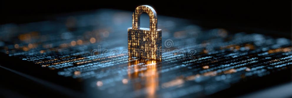 Data Padlock Made of Ones and Zeroes Displayed Over a Tablet Interface ...
