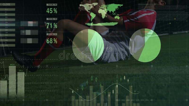 Data Panels Refreshing and Driving Soccer Player Curling Knee for ...