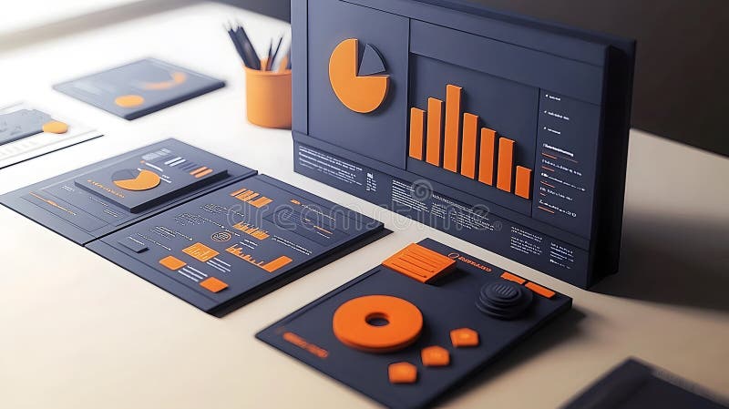 Data Presentation with Dark Theme and Orange Accents. Stock ...