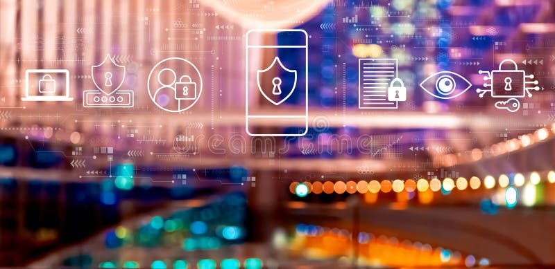 Data Privacy Concept with Big City at Night Stock Photo - Image of ...