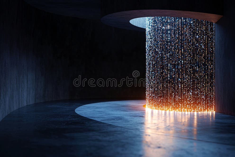 Data Privacy Concept with Binary Code Falling into a Locked Vault ...