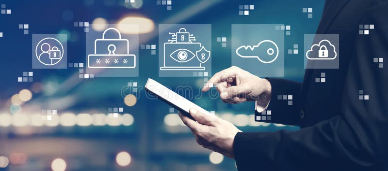 Data Privacy Concept with Businessman Using a Tablet Stock Image ...