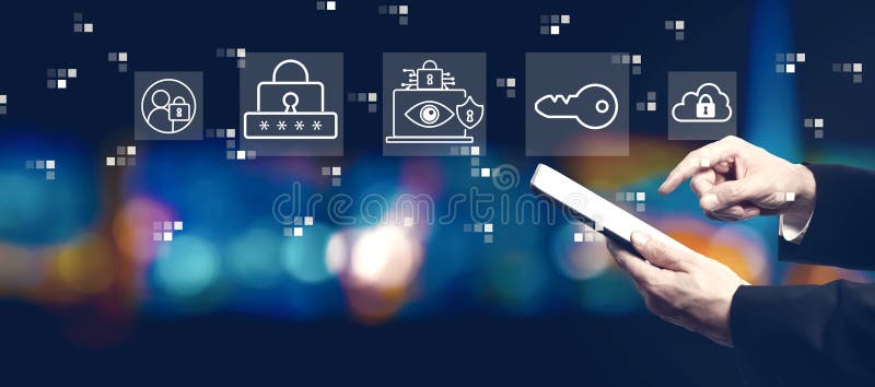 Data Privacy Concept with Businessman Using a Tablet Computer Stock ...