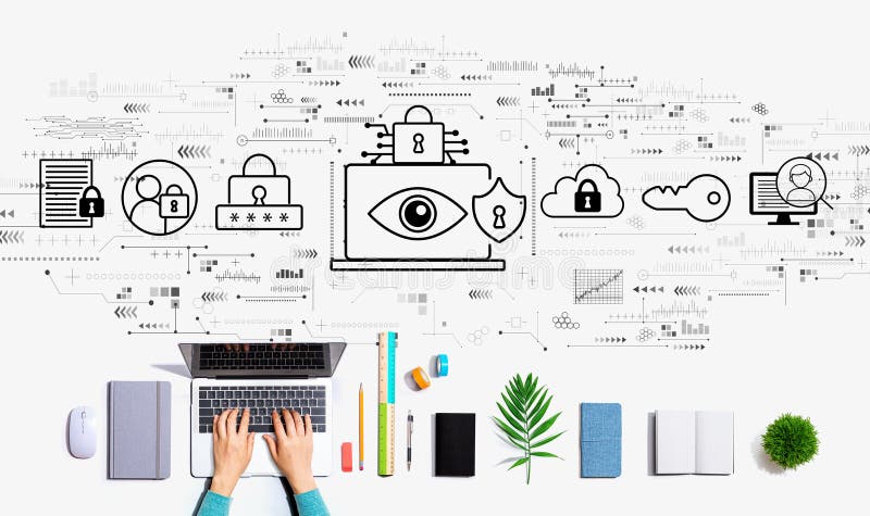 Data Privacy Concept with Person Using a Laptop Stock Illustration ...