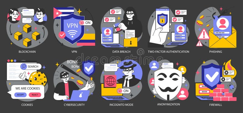 Data Privacy Dark or Night Mode Set. Cyber or Web Security Stock ...