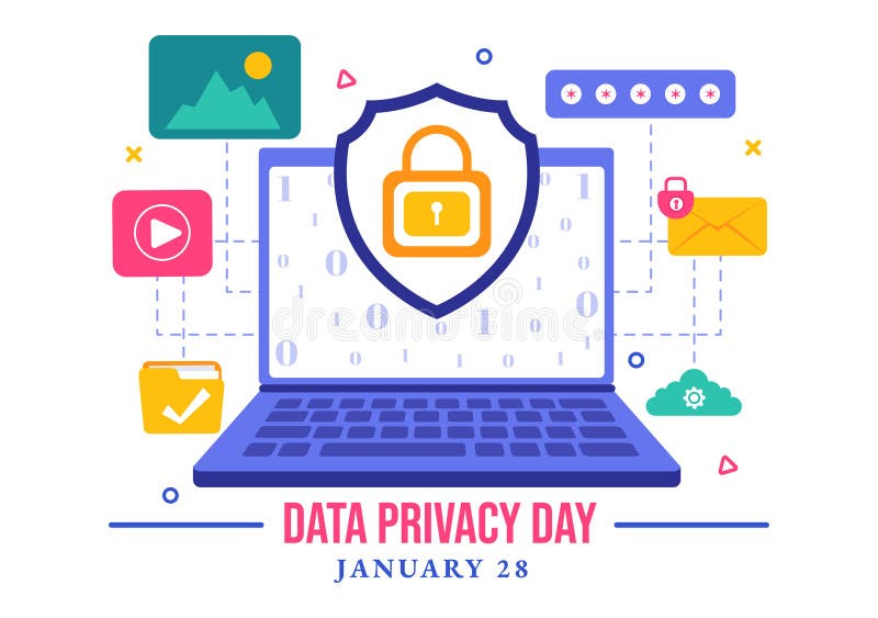 Data Privacy Day Vector Illustration Featuring a Lock on a Screen ...