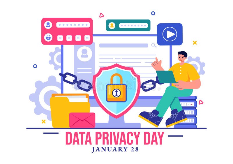 Data Privacy Day Vector Illustration Featuring a Lock on a Screen ...