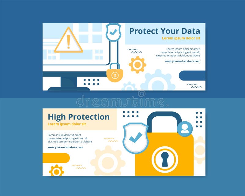 Data Privacy Horizontal Banner Template Flat Cartoon Background Vector ...