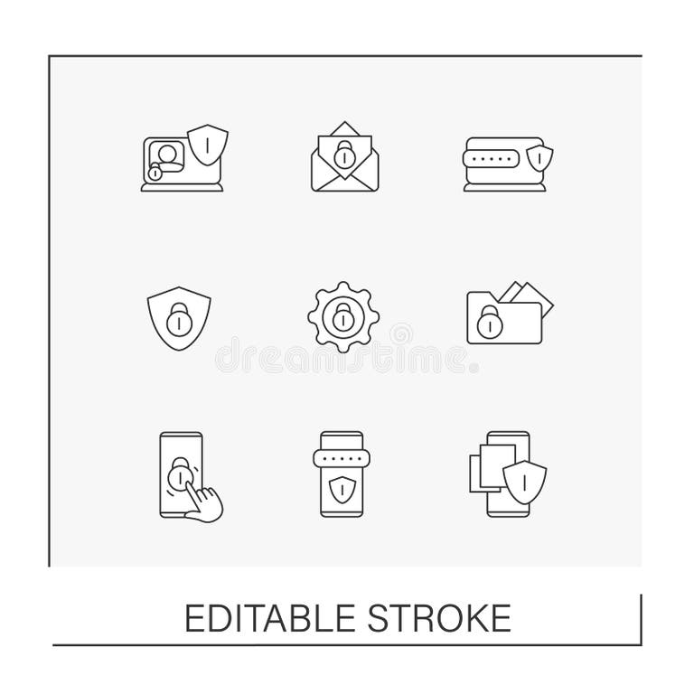 Data Privacy Line Icons Set Stock Vector - Illustration of finance ...