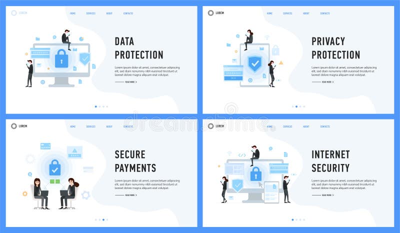 Data Privacy Protection Secure Payments and Internet Security Set Stock ...