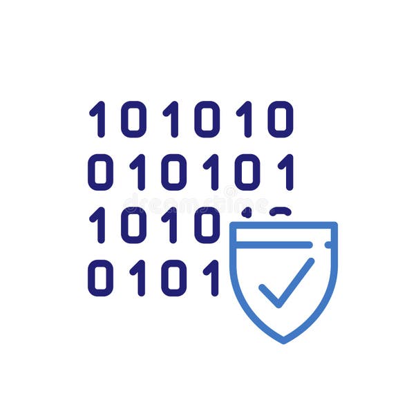 Data Privacy and Security Icon with Binary Code and Shield, Vector Thin ...