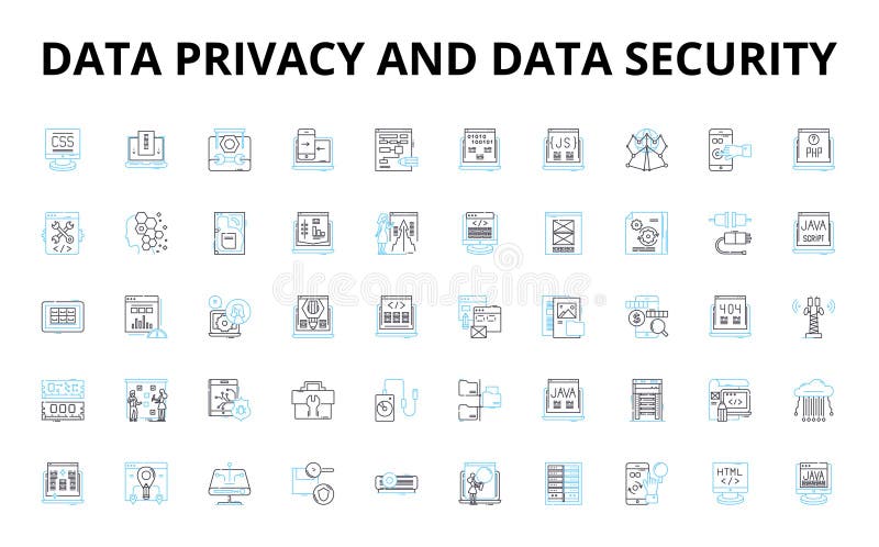 Data Privacy and Data Security Linear Icons Set. Encryption, Firewall ...