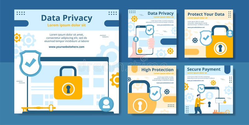 Data Privacy Social Media Post Template Flat Cartoon Background Vector ...