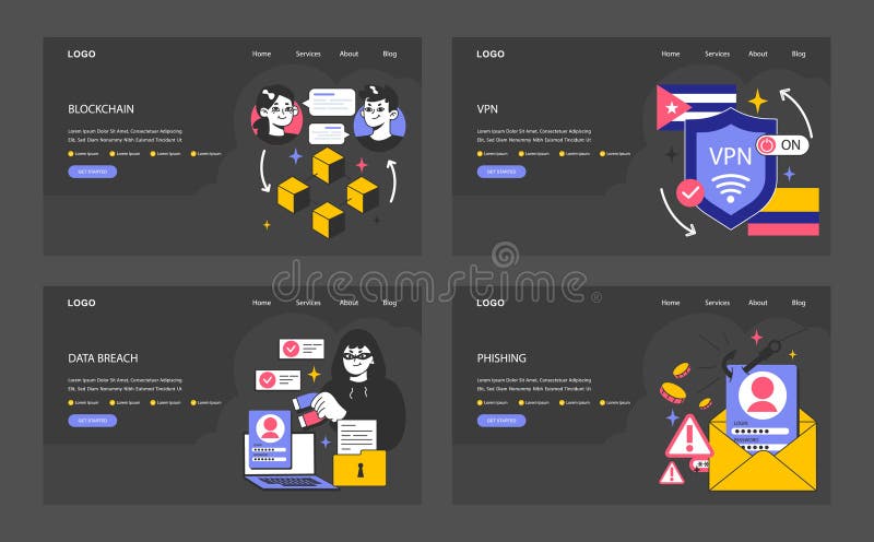 Data Privacy Web Banner or Landing Page Dark or Night Mode. Cyber Stock ...