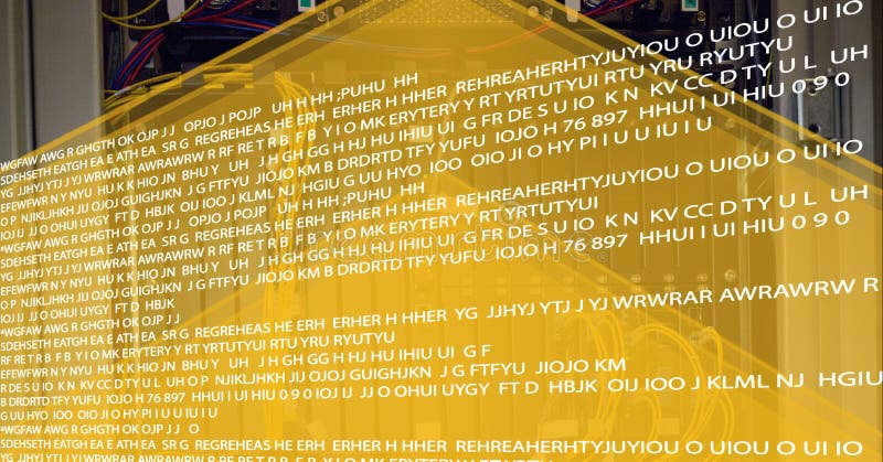 Data Processing Against Close Up of Computer Server Against Yellow ...