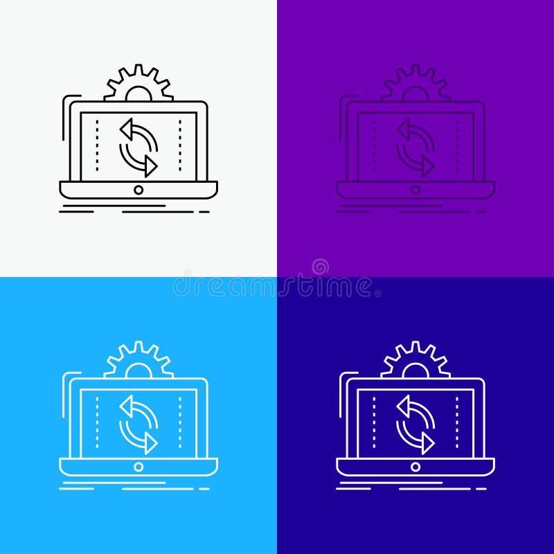 Data, Processing, Analysis, Reporting, Sync Icon Over Various Background. Line Style Design ...
