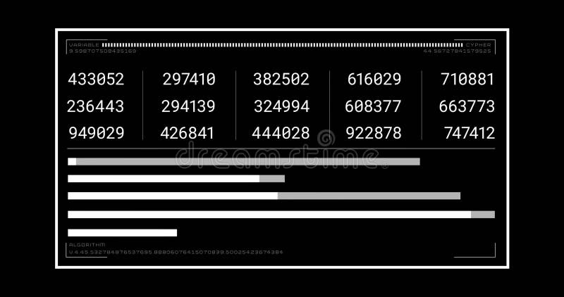 Data Processing Animation with Numbers and Progress Bars on Black ...