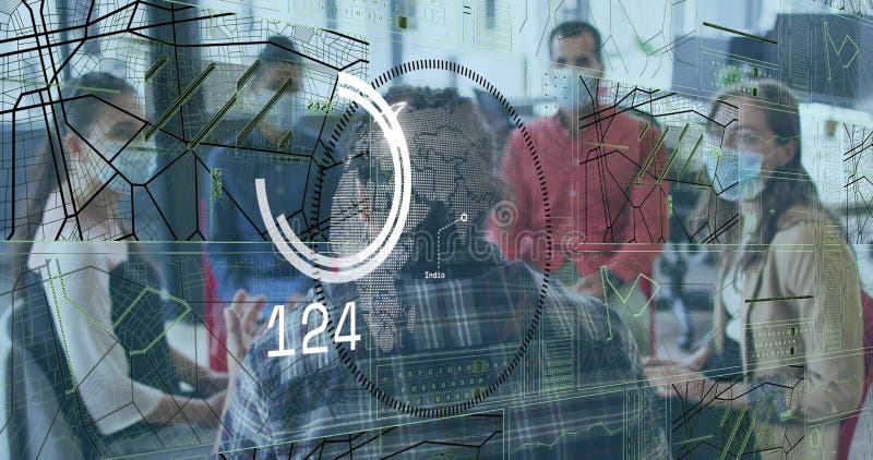 Data Processing Animation Over Diverse People Collaborating in Modern ...