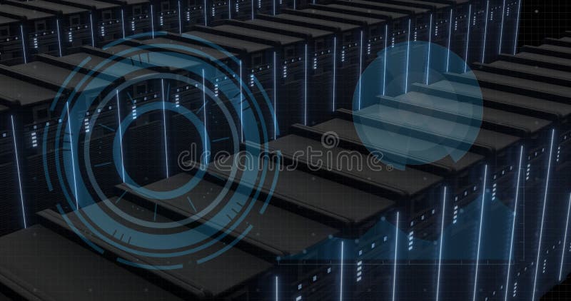 Data Processing Animation Over Rows of Servers in Data Center Stock ...