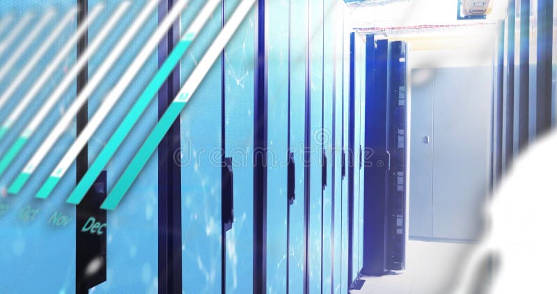 Data Processing Animation Over Rows of Servers in Data Center Stock ...