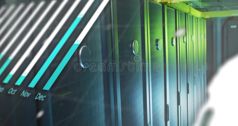 Data Processing Animation Over Server Racks in Data Center Stock ...