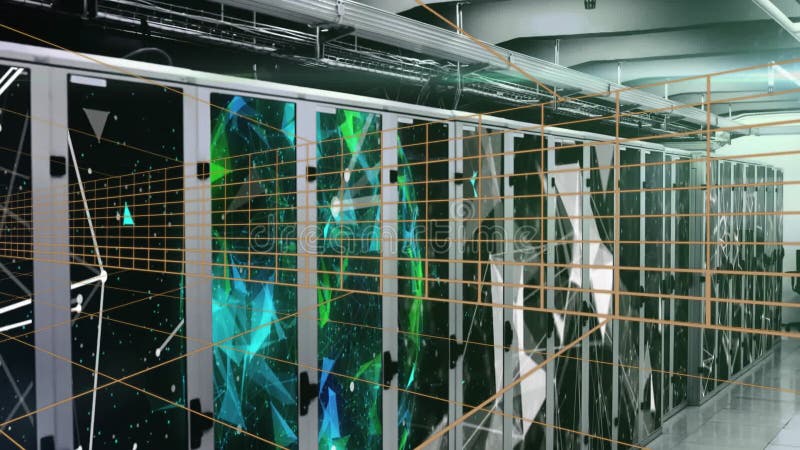 Data Processing Animation Over Server Racks In Data Center Network Of
