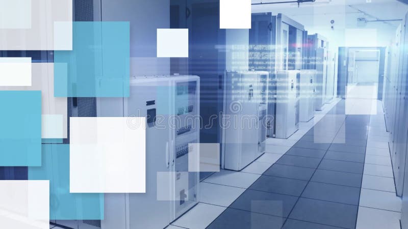 Data Processing Animation Over Servers in Modern Data Center Hallway ...