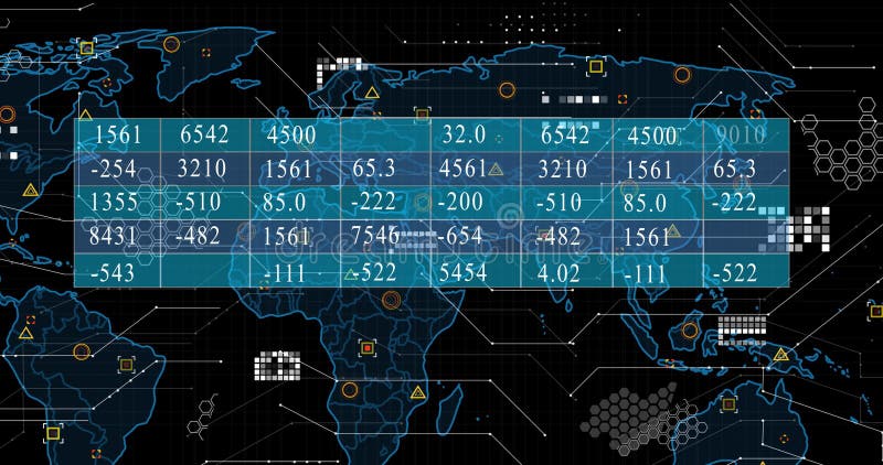 Data Processing Animation Overlaying Numerical and Graphical Information on World Map Stock ...